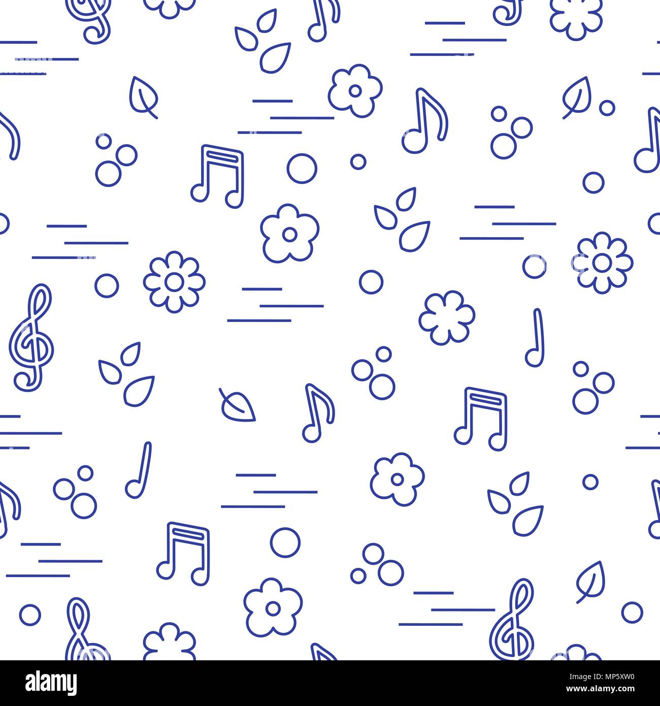 Seamless pattern of notes, flowers, leaves. Template for design, fabric ...