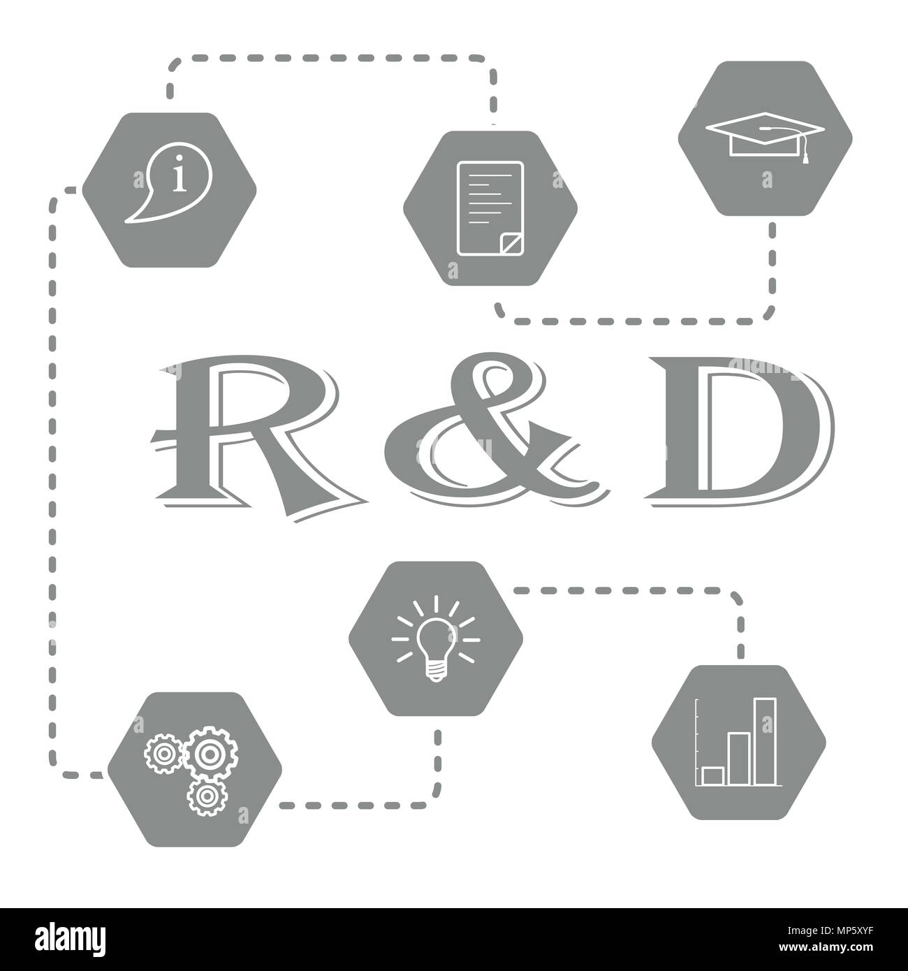 Research and development concept. Graduate cap, document, information ...