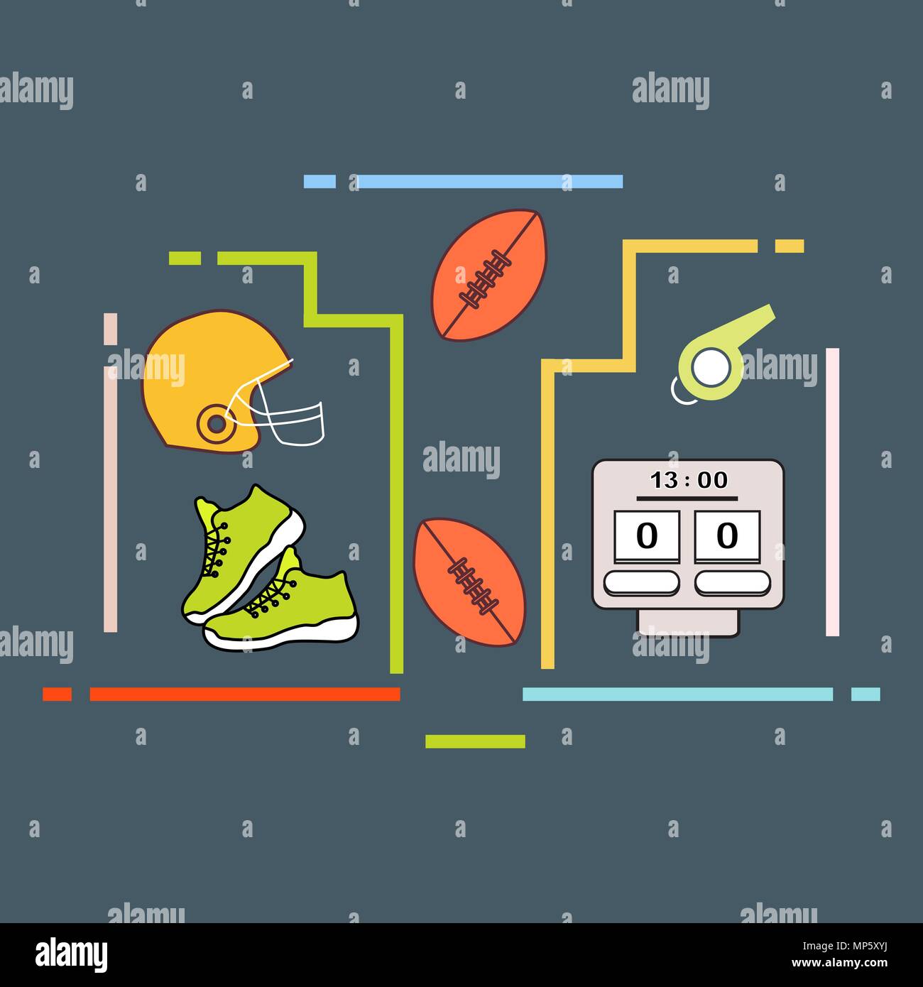 Equipment for american football, rugby. Electronic scoreboard, whistle ...