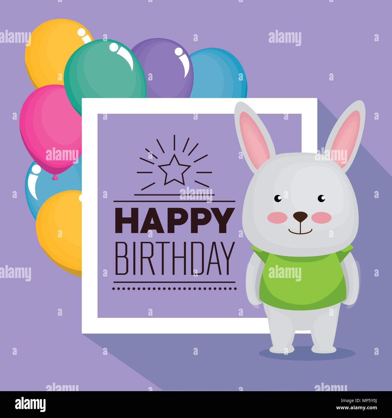 happy birthday card with cute rabbit Stock Vector Image & Art - Alamy