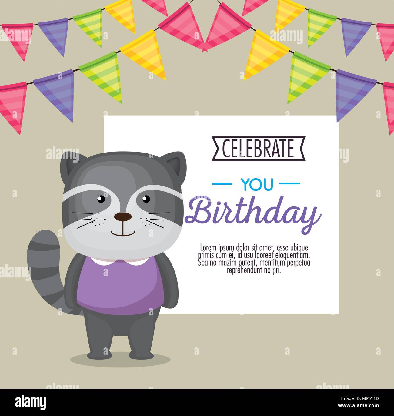 happy birthday card with cute raccoon Stock Vector Image & Art - Alamy