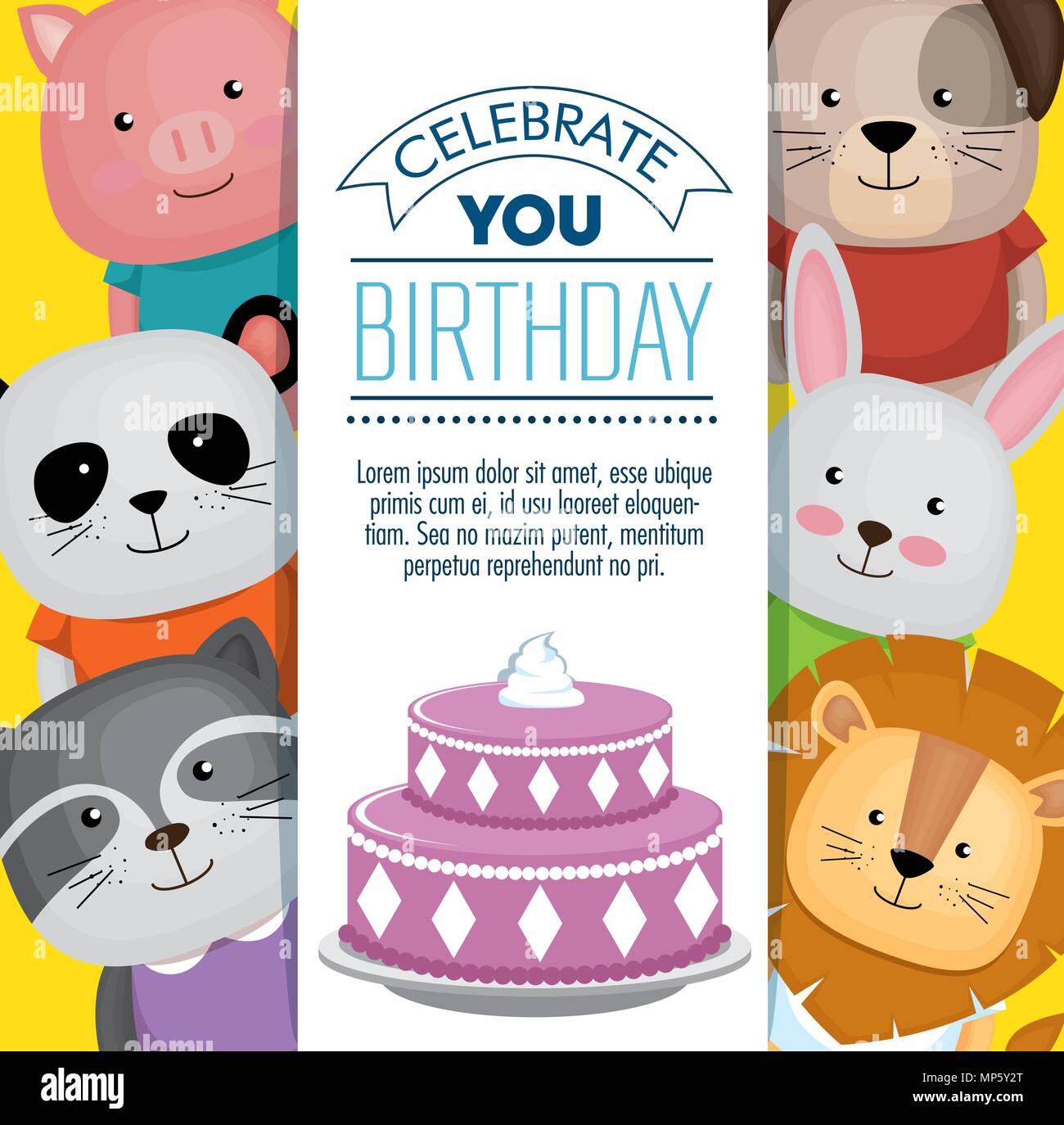 happy birthday card with cute animals Stock Vector Image & Art - Alamy