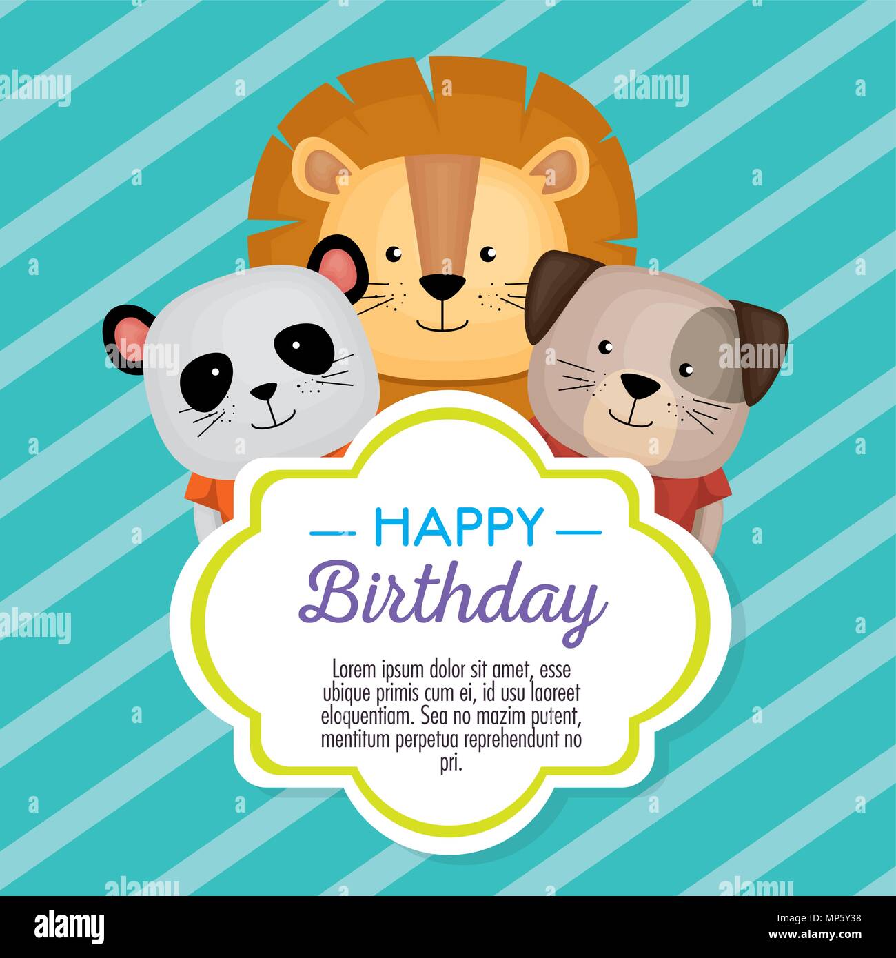 happy birthday card with cute animals Stock Vector Image & Art - Alamy