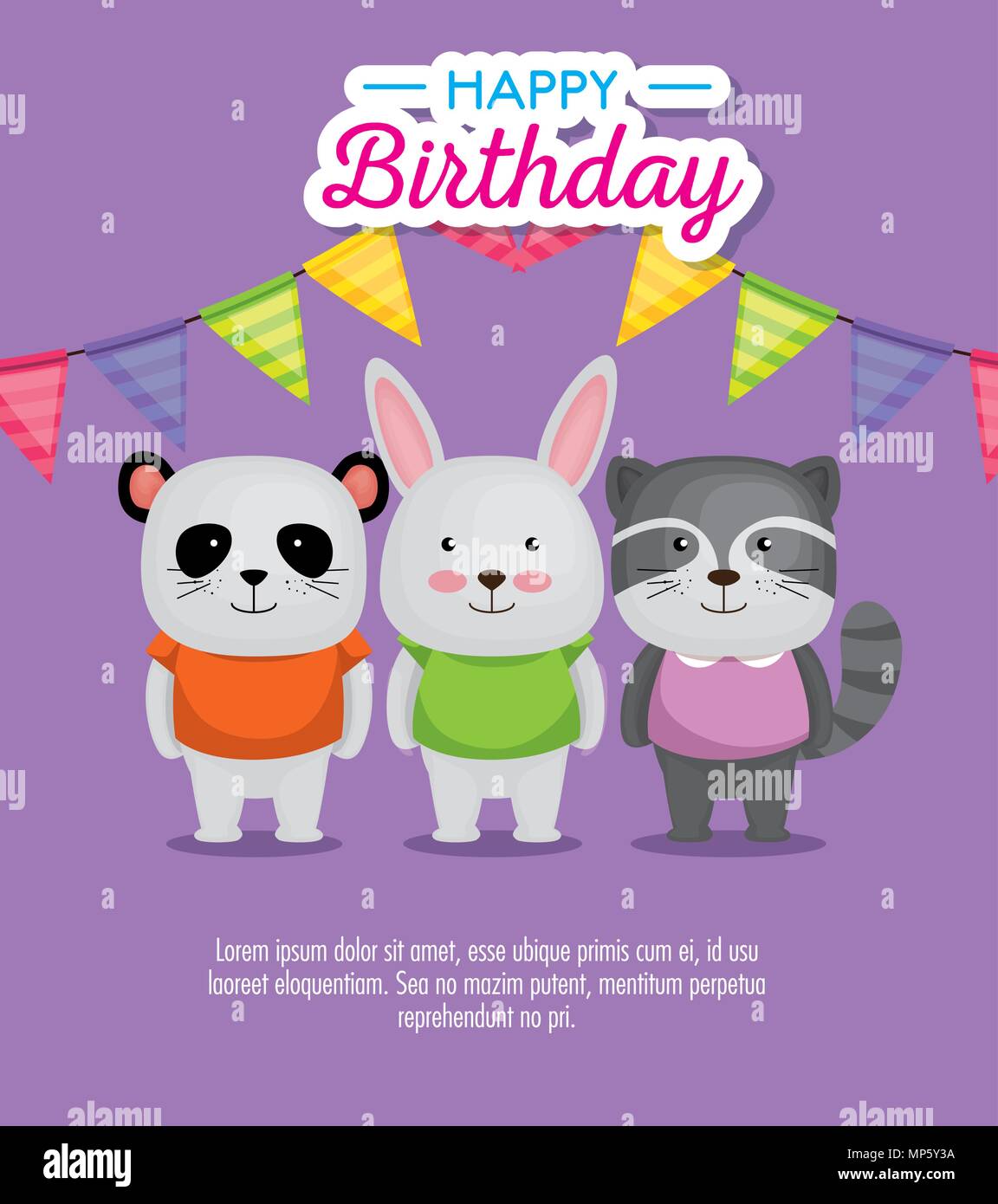happy birthday card with cute animals Stock Vector Image & Art - Alamy