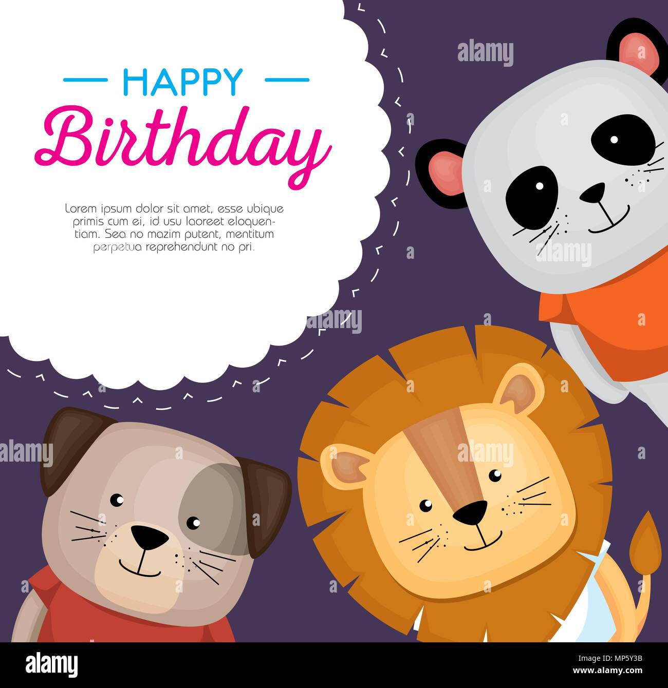 happy birthday card with cute animals Stock Vector Image & Art - Alamy