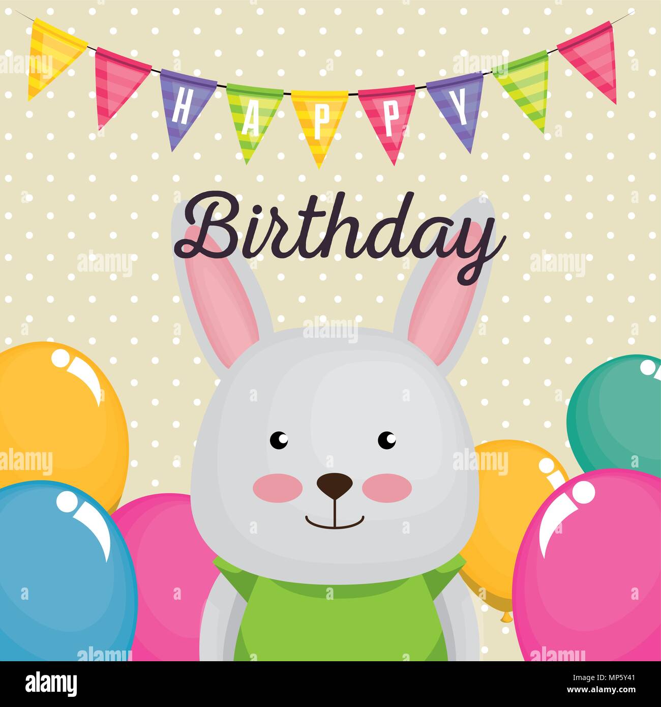 happy birthday card with cute rabbit Stock Vector Image & Art - Alamy