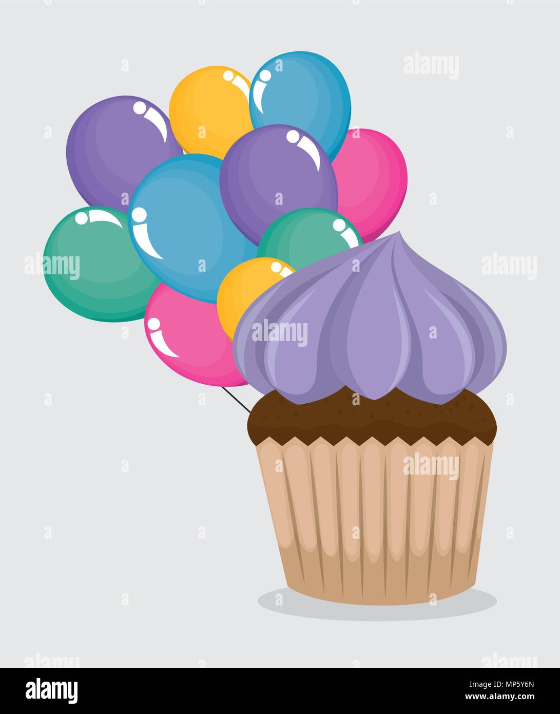 happy birthday card with cupcake and balloons air Stock Vector Image ...