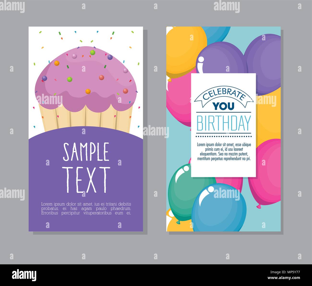 happy birthday card with cupcake and balloons air Stock Vector Image ...