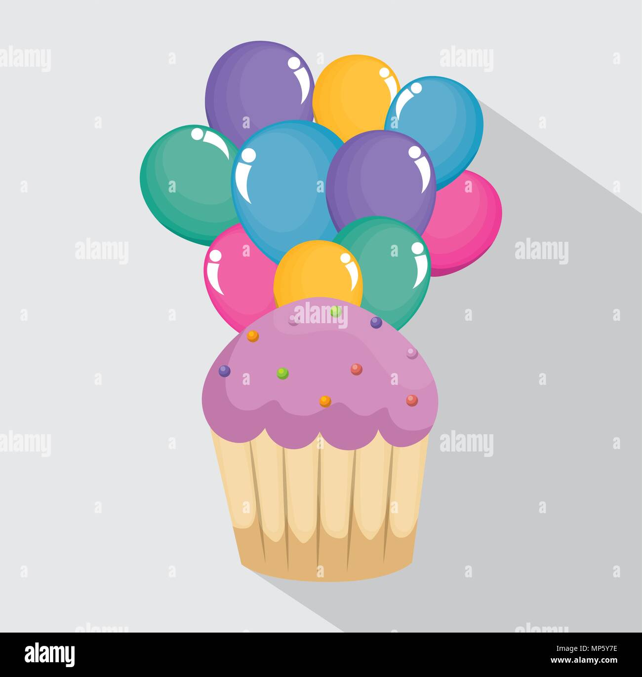 happy birthday card with cupcake and balloons air Stock Vector Image ...