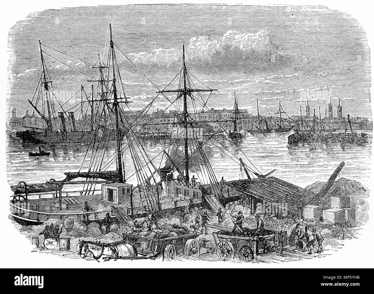 Engraving of the Australian city of Melbourne in the 1880s. From an ...