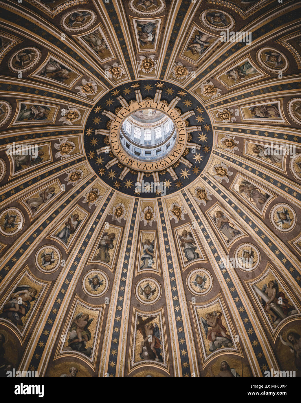 The ornate ceiling of the dome inside St. Peter's Basilica, Vatican ...