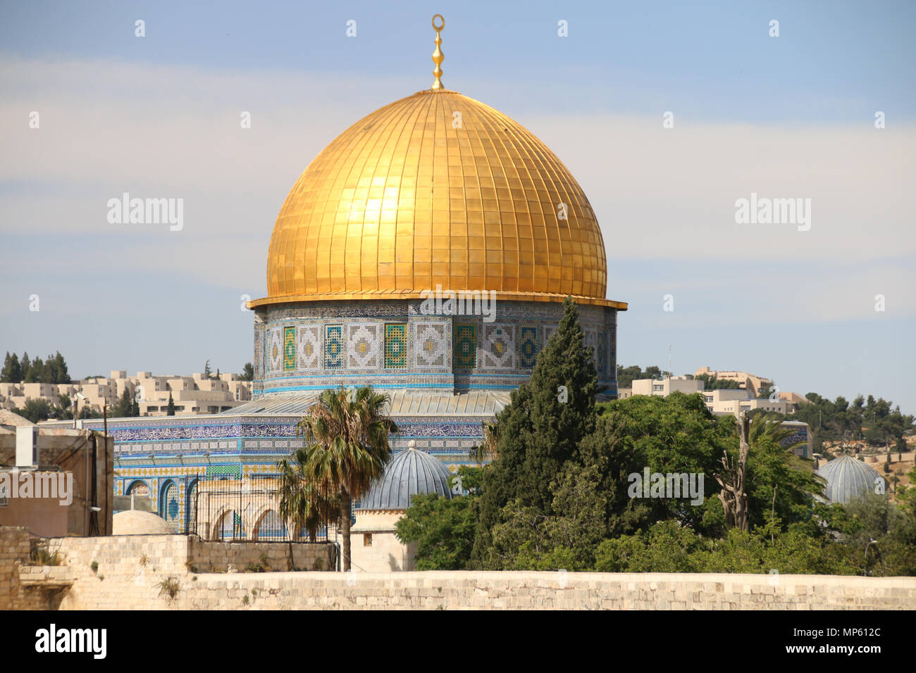 Jerusalem, Israel - 16 May 2018: Close-up of the Dome of the Rock with ...