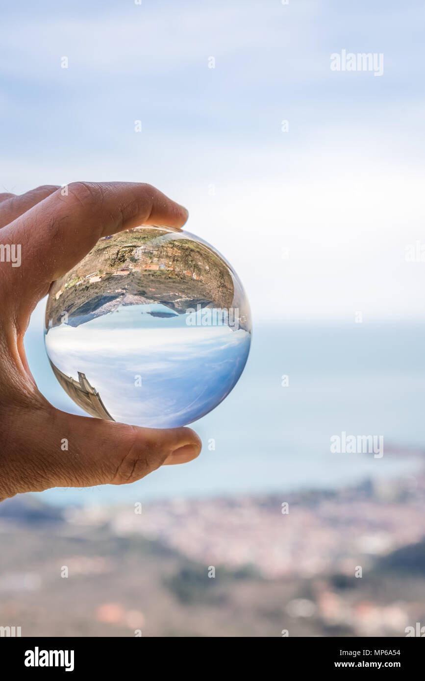 Hand holding glass sphere buildings architecture hi-res stock ...