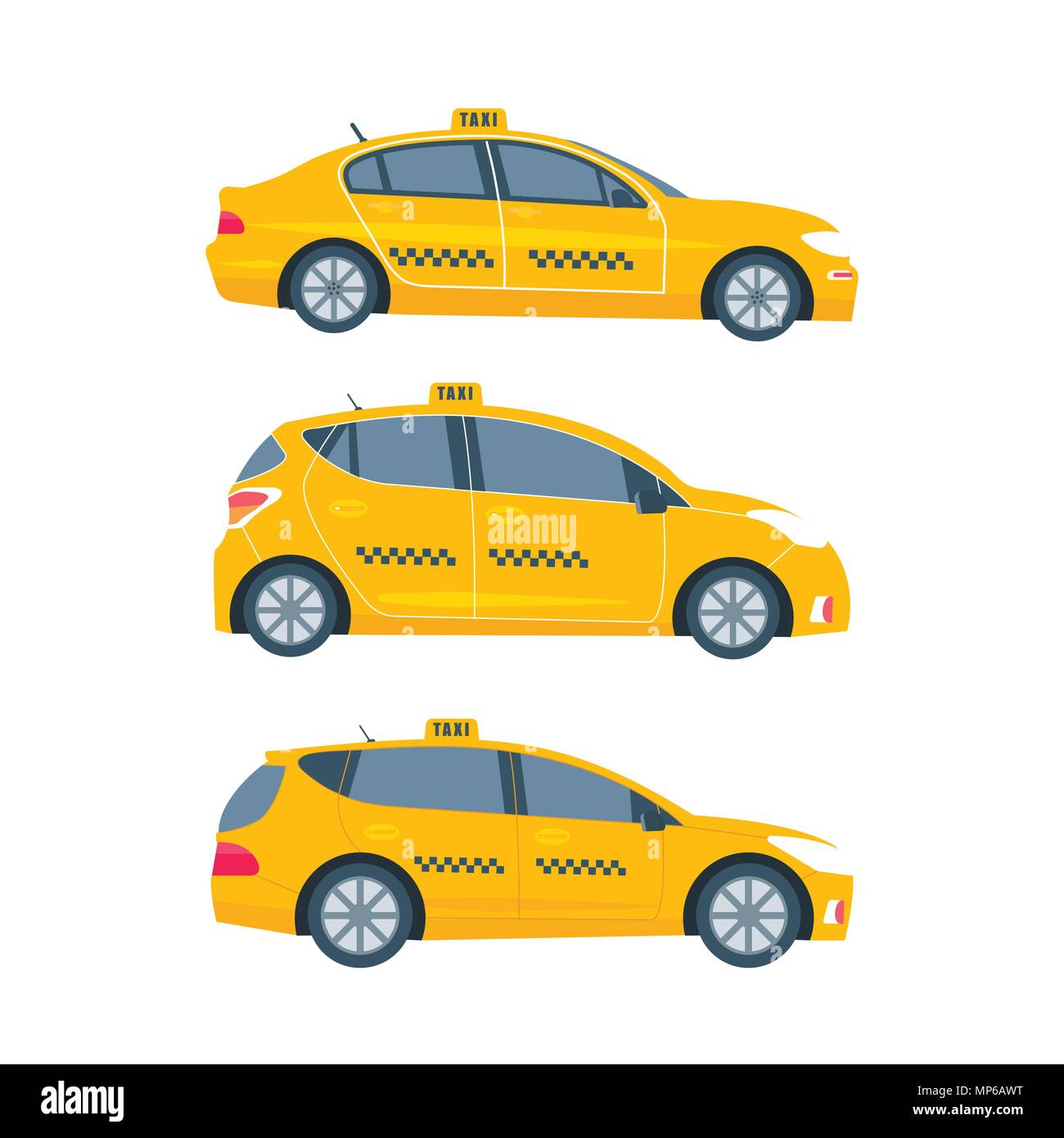 Different types of machine yellow cab isolated on white background ...