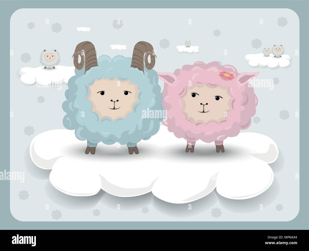 Happy Easter card with sheep couple Vector. Holiday background Stock ...