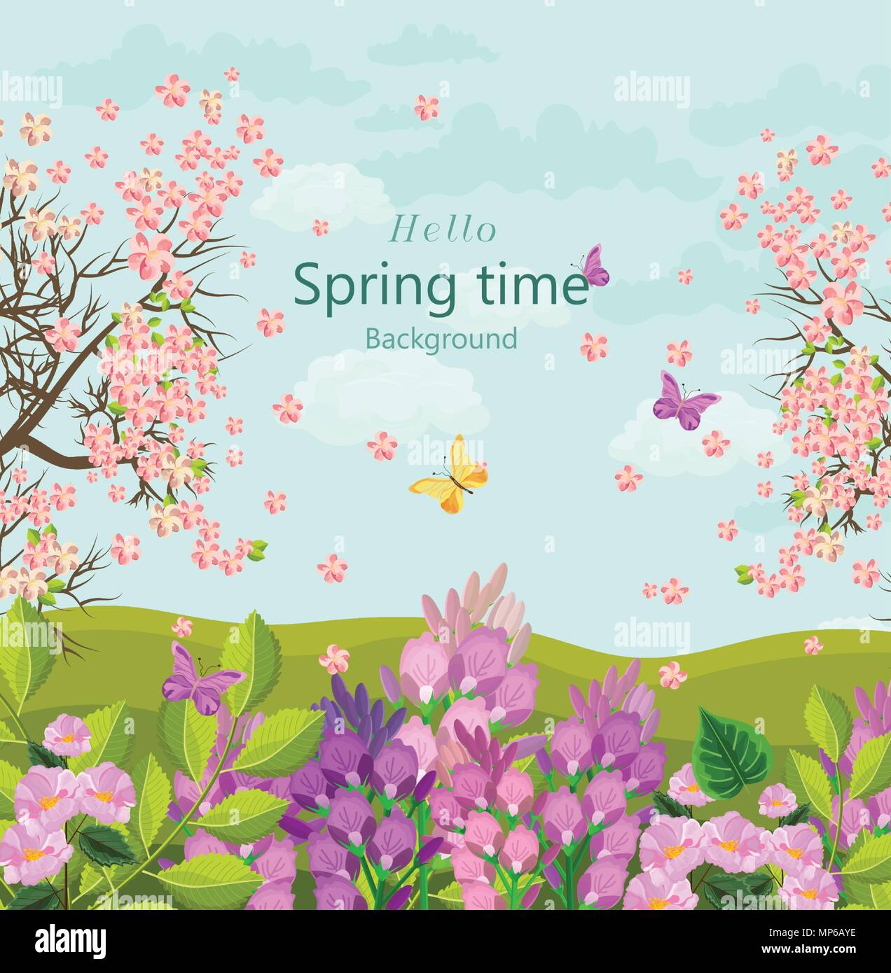 Spring time card with flowers Vector. floral background Flat style ...