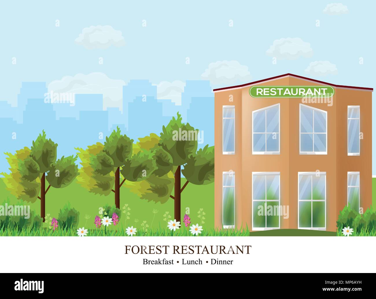 Vector Facade Restaurant architecture. Beautiful building in the forest ...