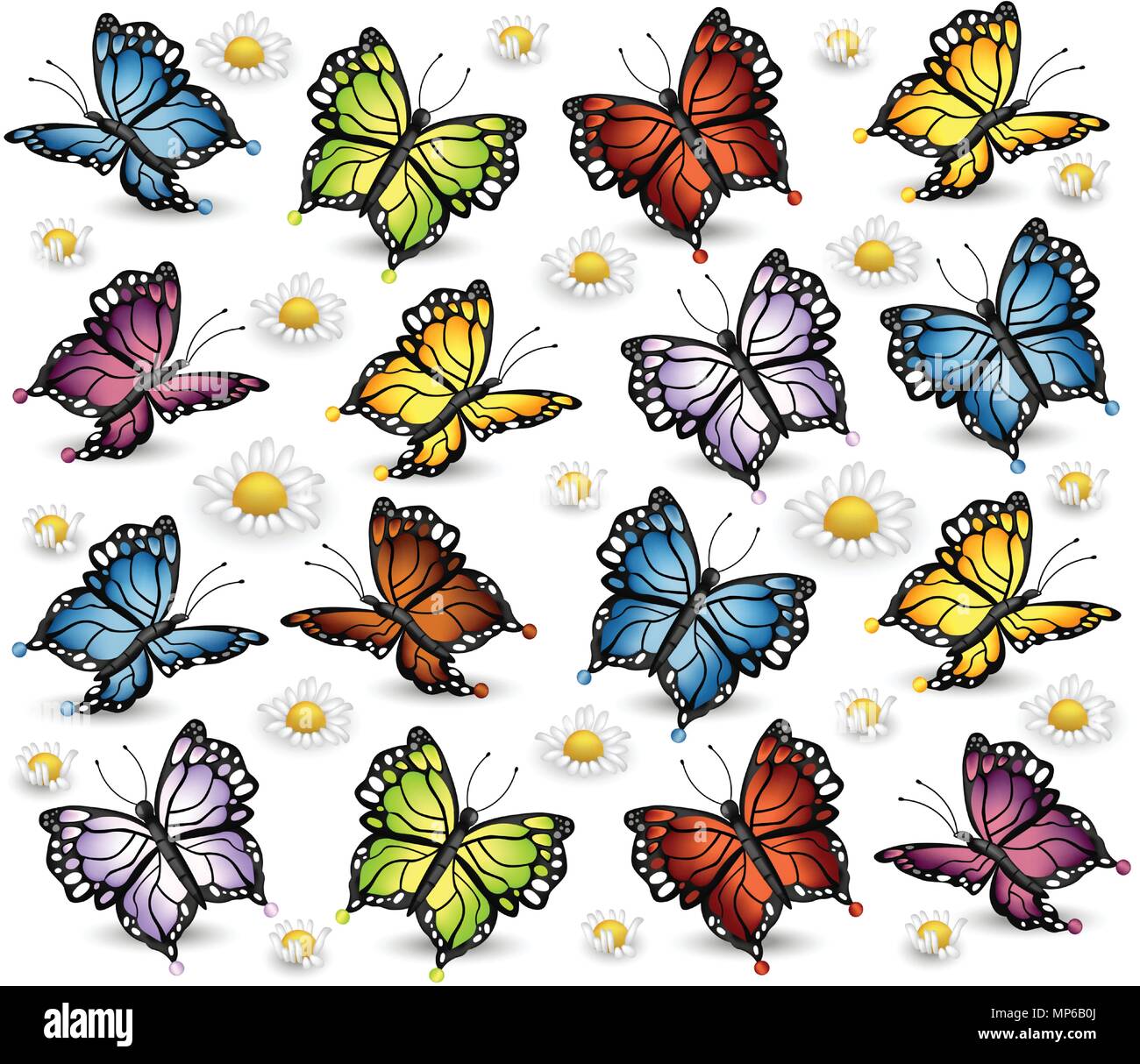 Colorful Butterflies pattern. Vector white background illlustration ...