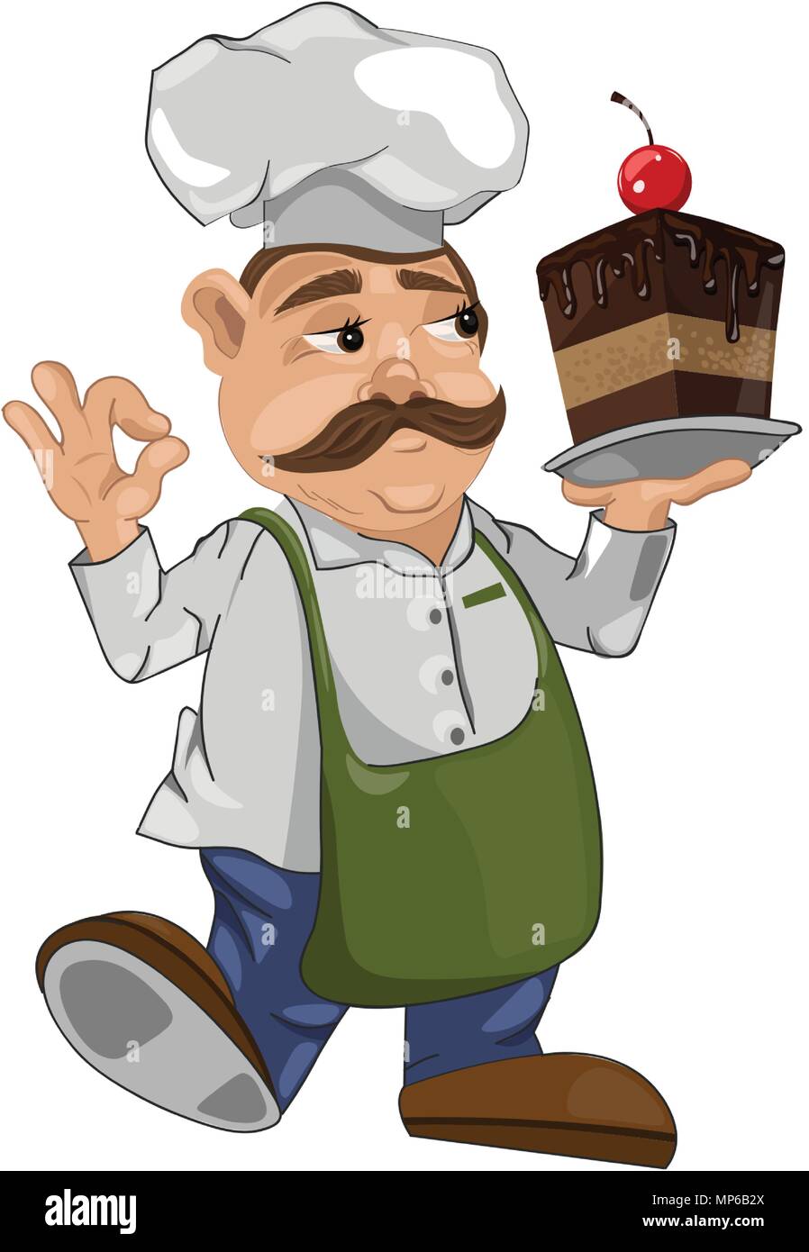 Cook chief with a cake slice Vector. Master chief cartoon character ...