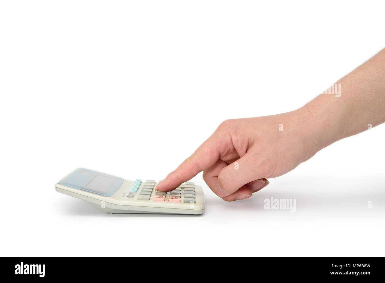 Hand calculator calculate using hi-res stock photography and images - Alamy