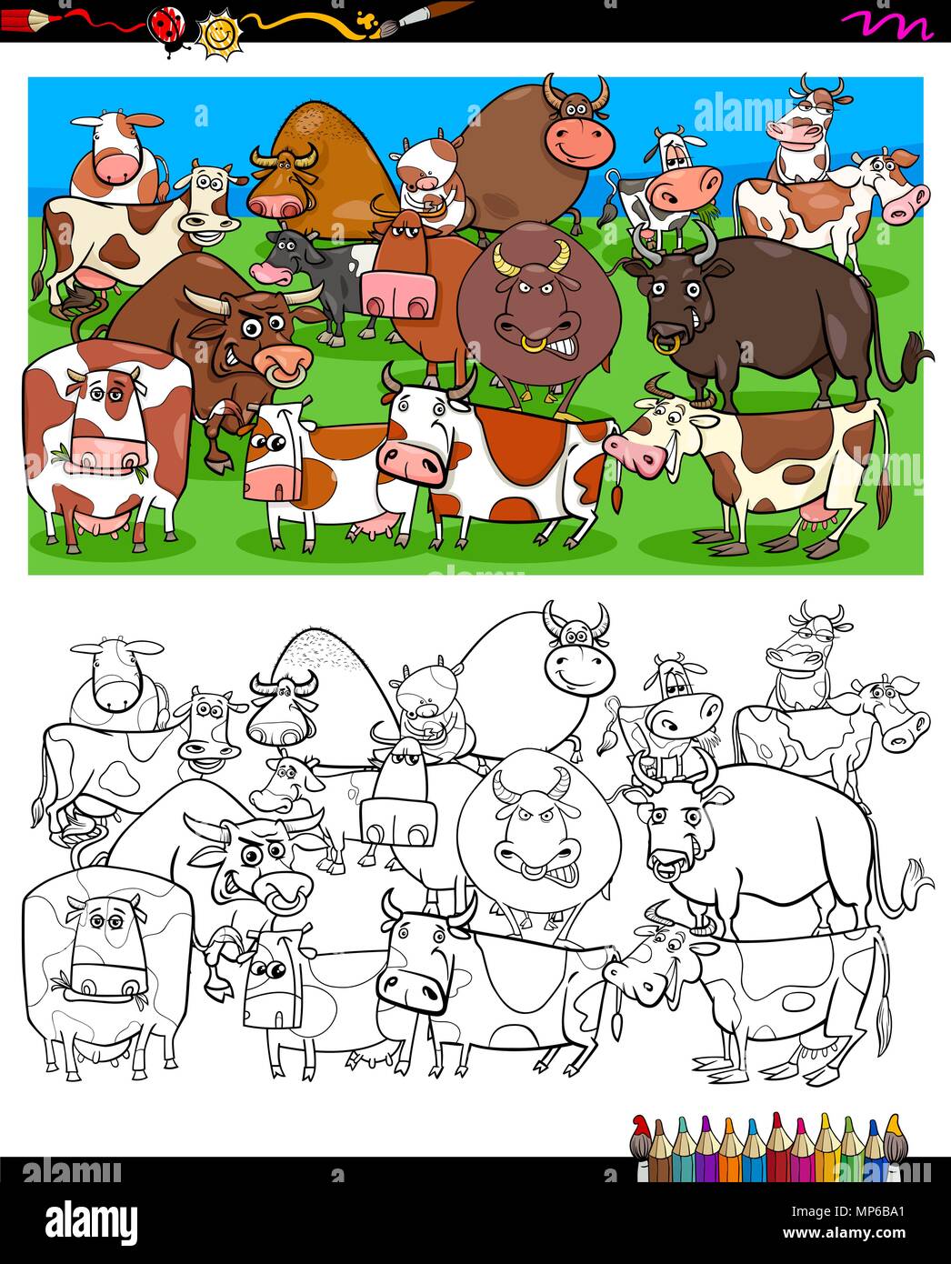 Group cows cartoon hi-res stock photography and images - Alamy