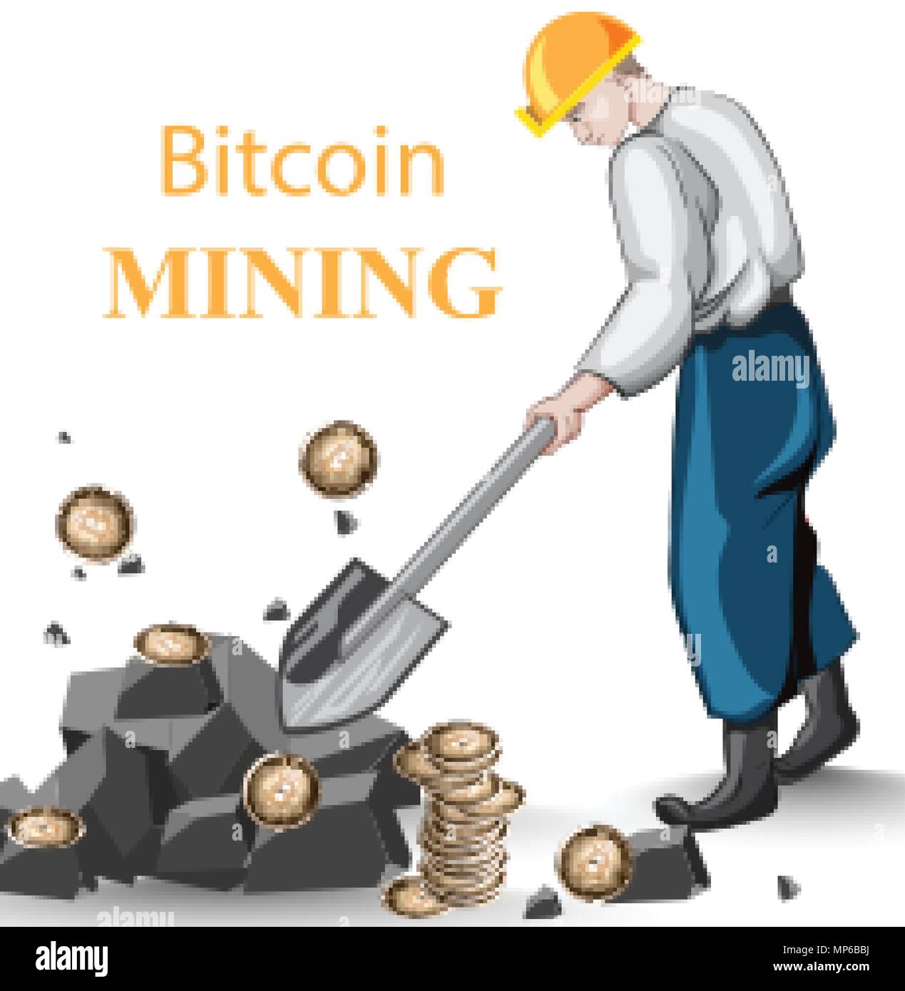 Human mining Bitcoins vintage concept. Vector illustration Stock Vector ...