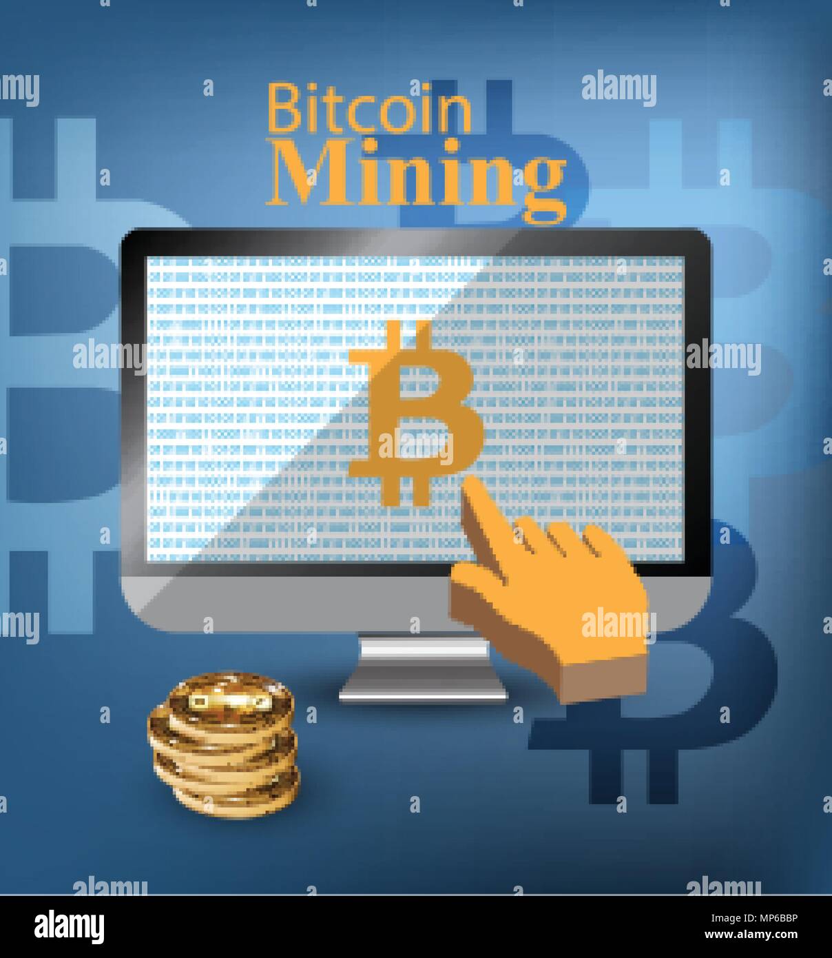Digital Vector bitcoin mining monitor screen Vector illustration Stock ...