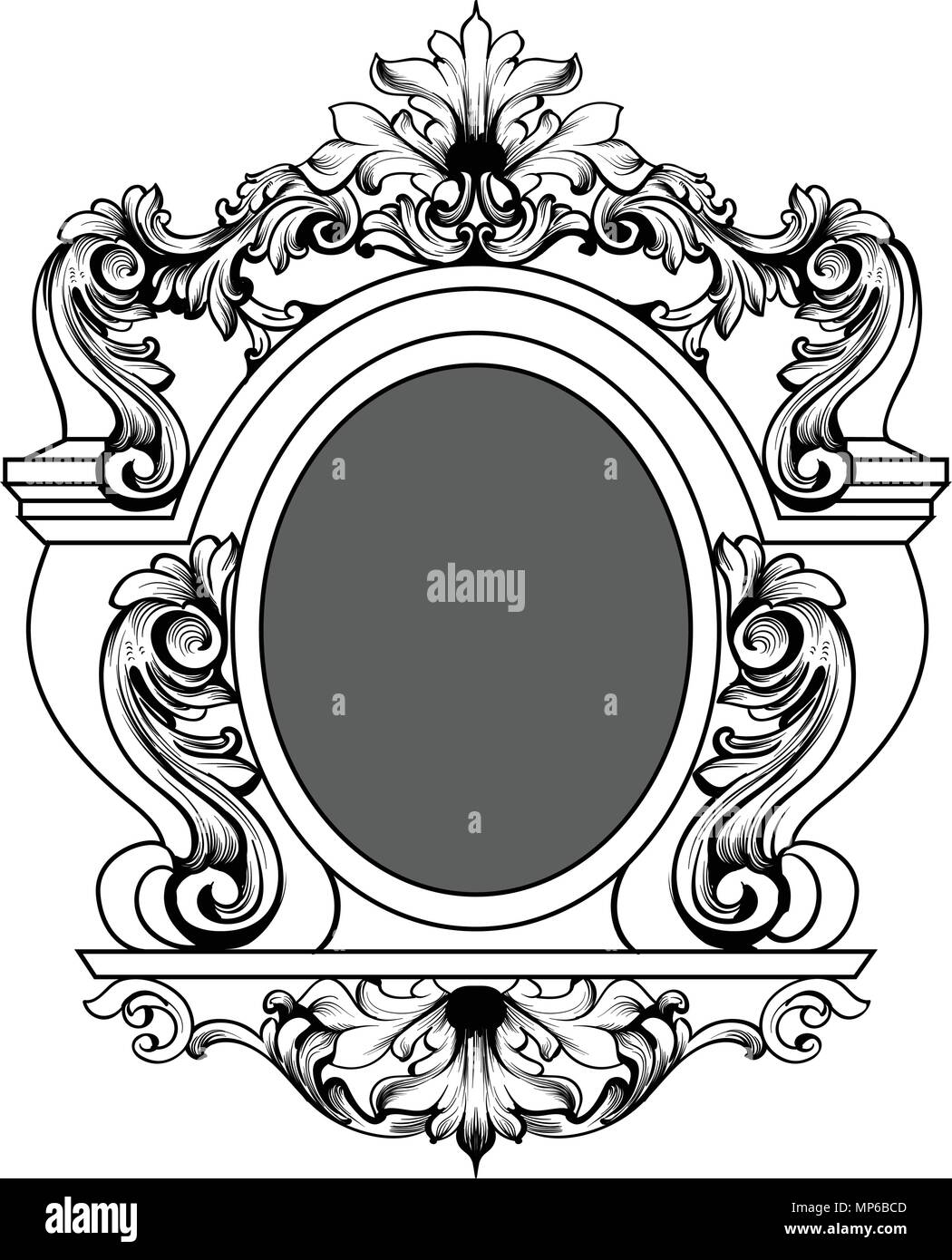 Baroque mirror frame. Vector round decor design elements. Rich encarved ...