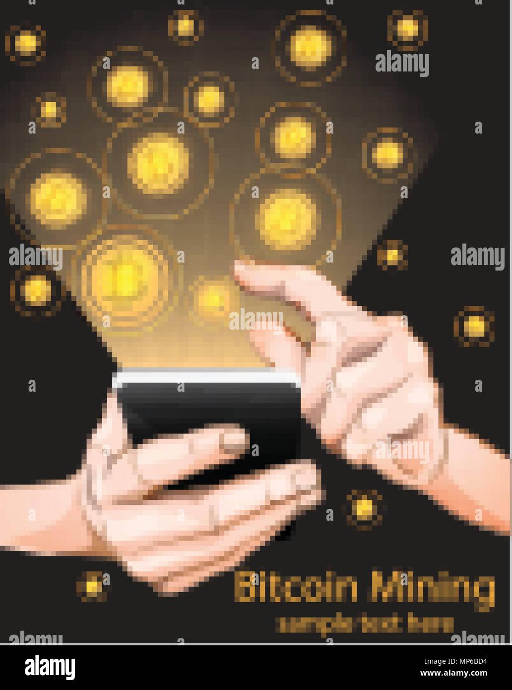Bitcoin Mining from smart phone. Vector illustration Stock Vector Image ...