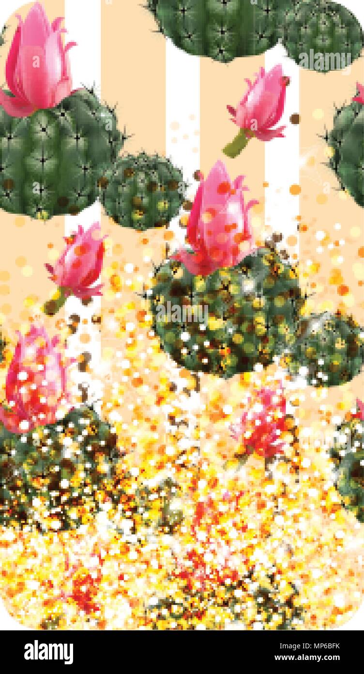 Pink cactus abstract pattern sparkling background Vector illustration ...