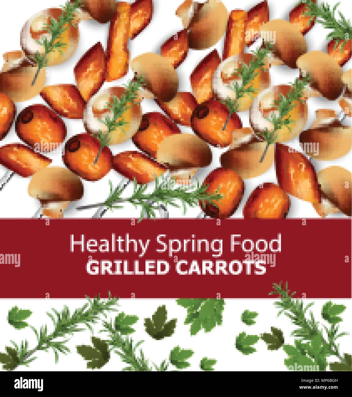 Grilled carrots Vector. Menu template realistic illustrations Stock ...