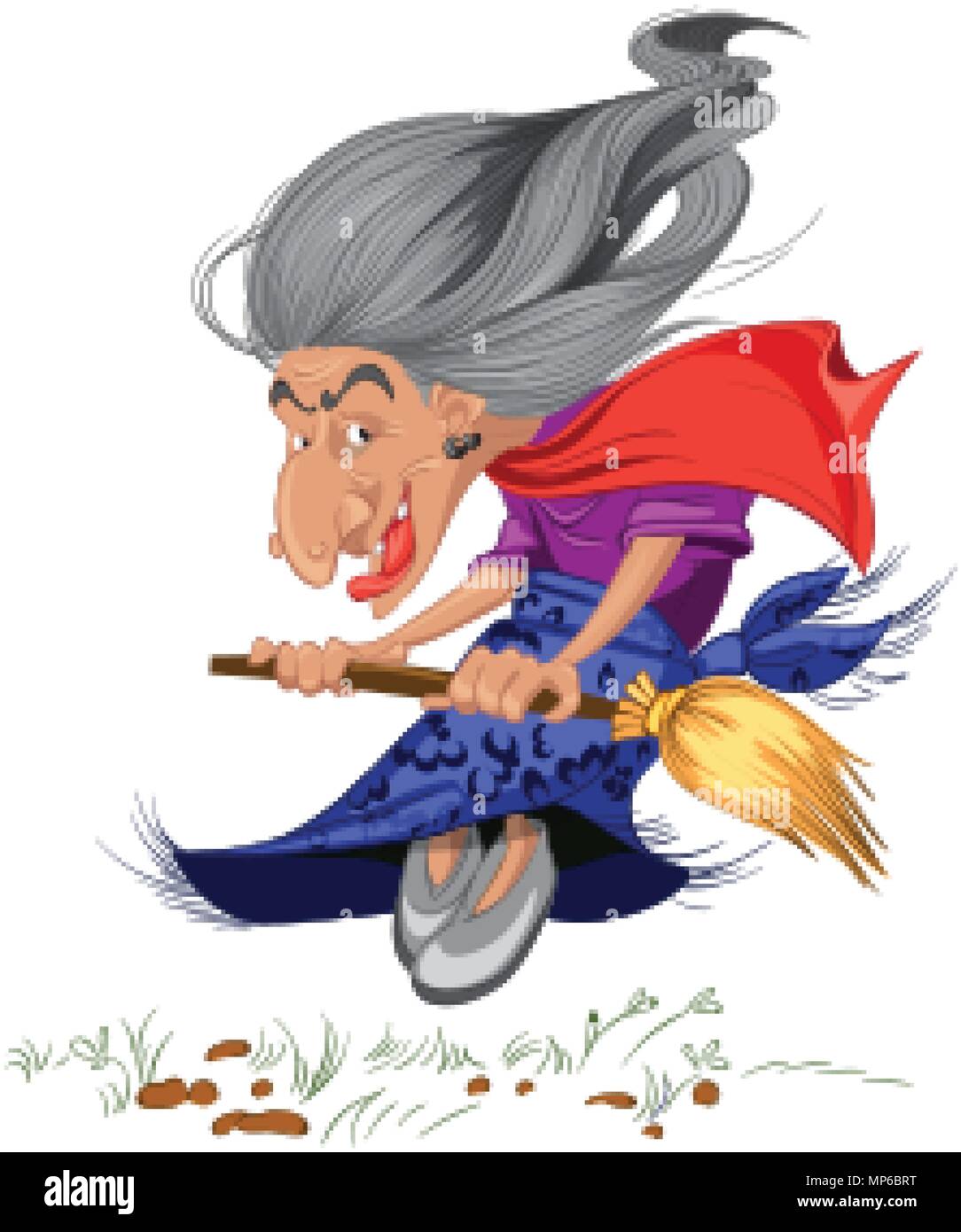 Old witch with a broom. Cartoon character russian style Vector ...