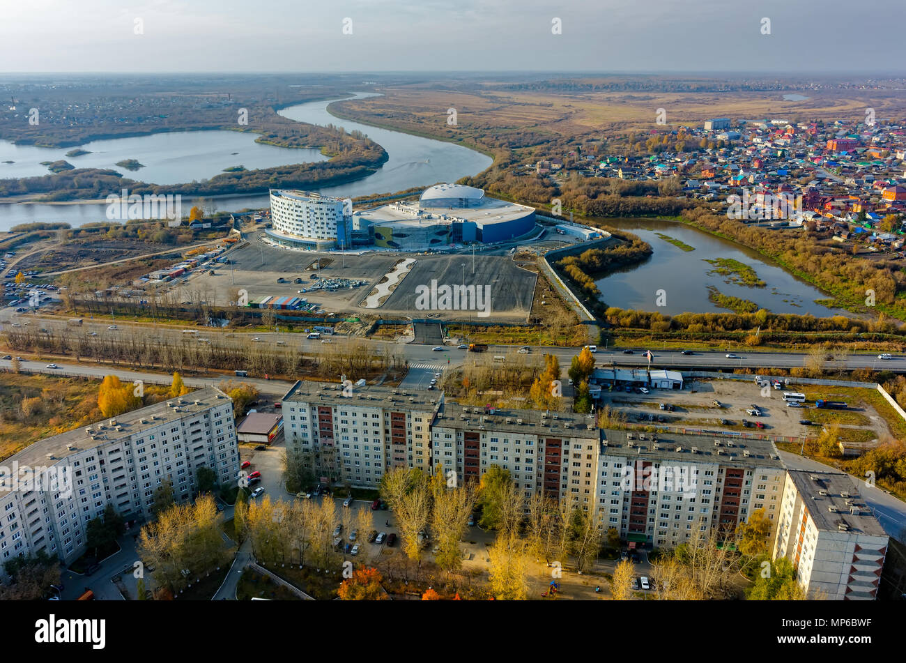 City quarters of Tyumen and aquapark. Russia Stock Photo - Alamy