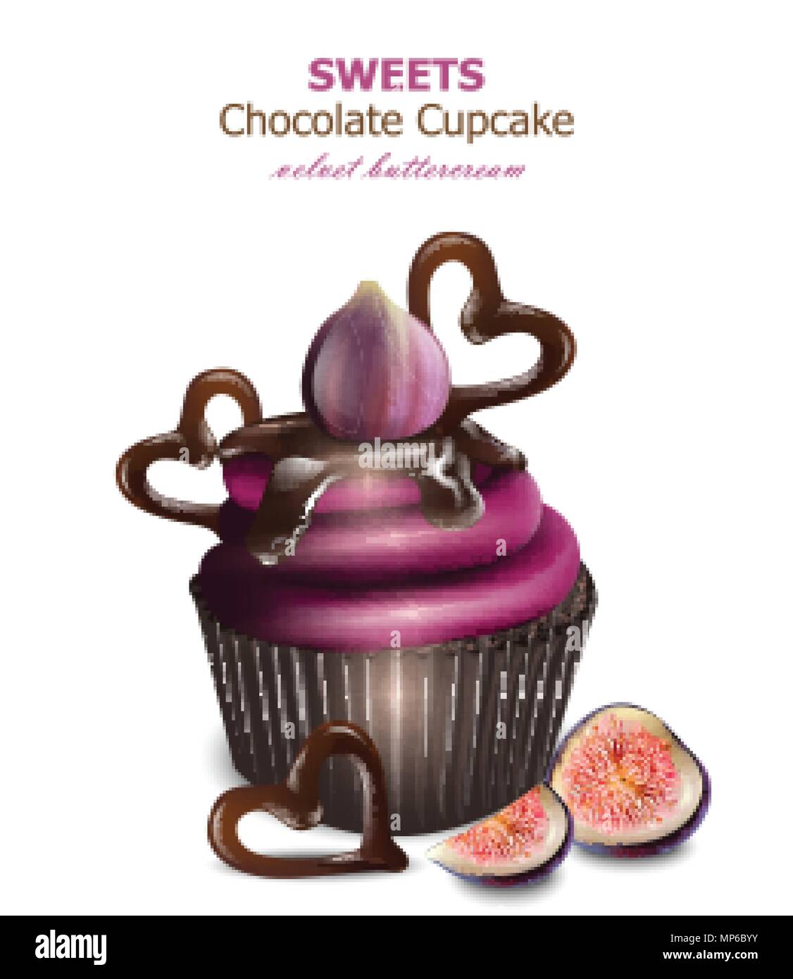 Chocolate cupcake with fig fruits frosting Vector. Retro vintage ...