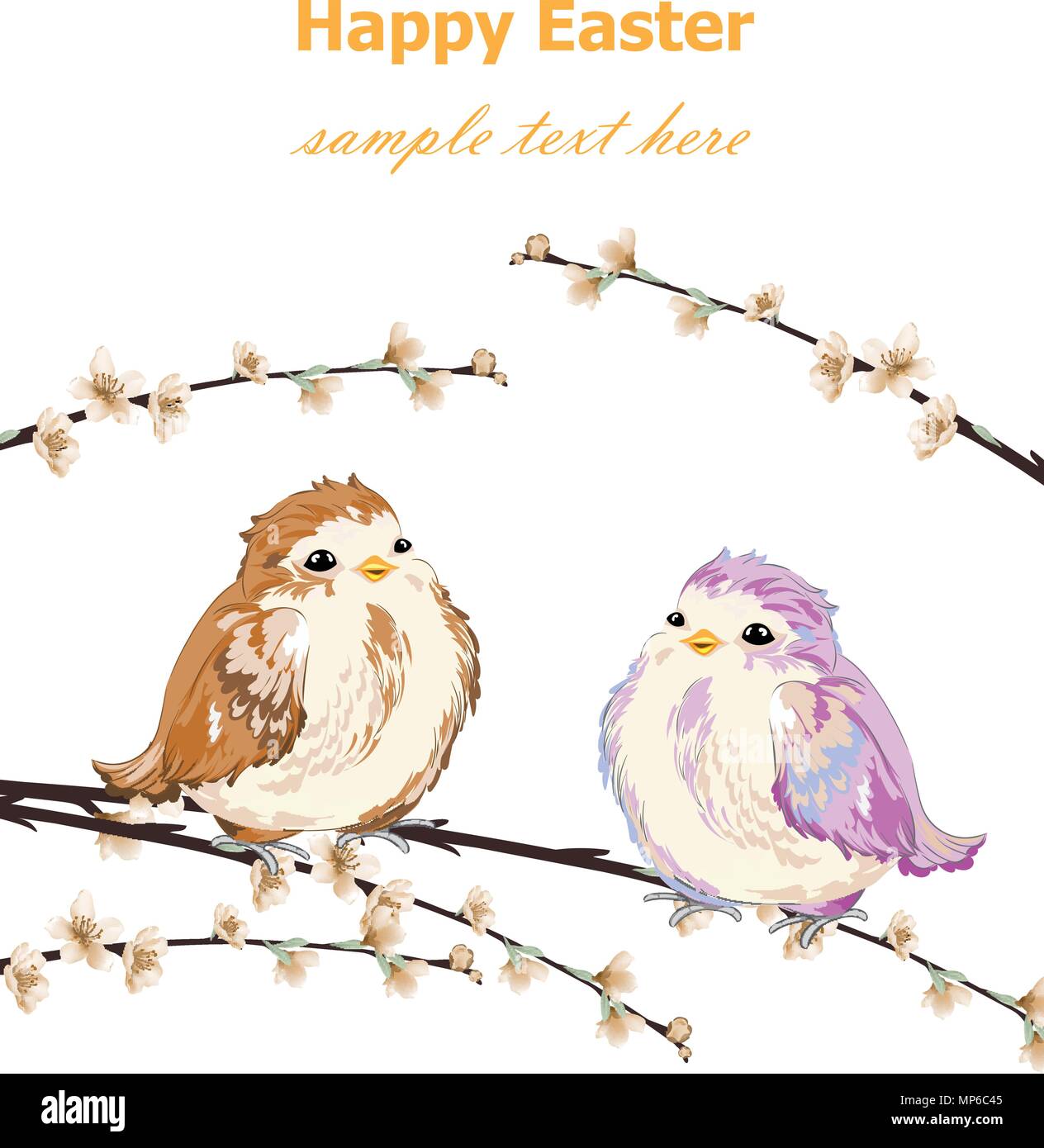 Happy Easter card with Cute Little sparrows pattern Vector. Vintage ...