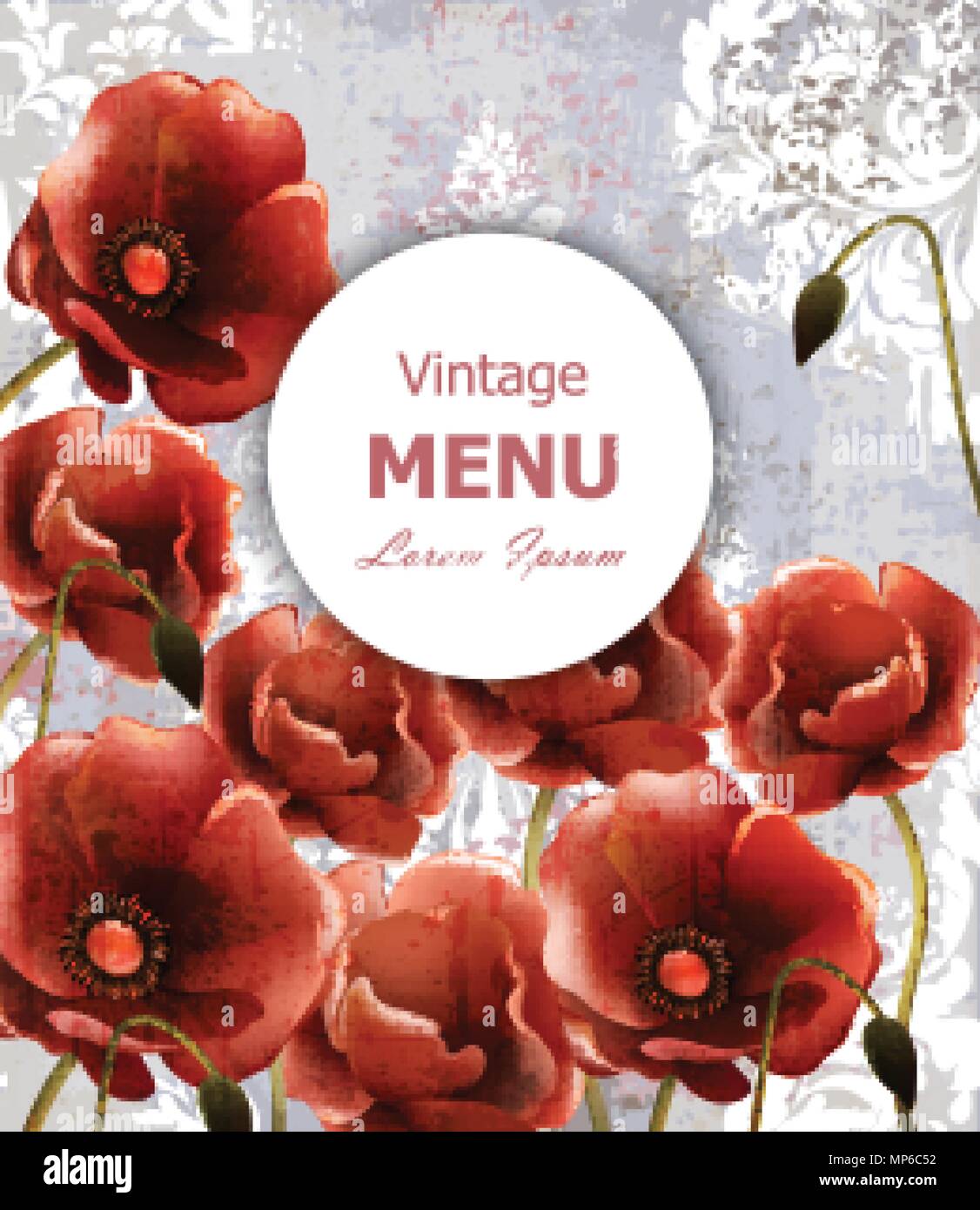 Vintage poppy flowers card Vector. Detailed illustration Stock Vector ...