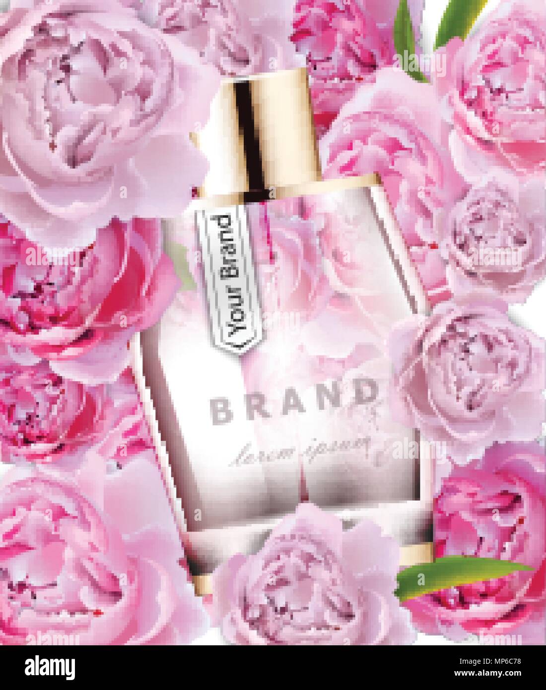 Vector realistic pink perfume bottle mock up. Product packaging ...