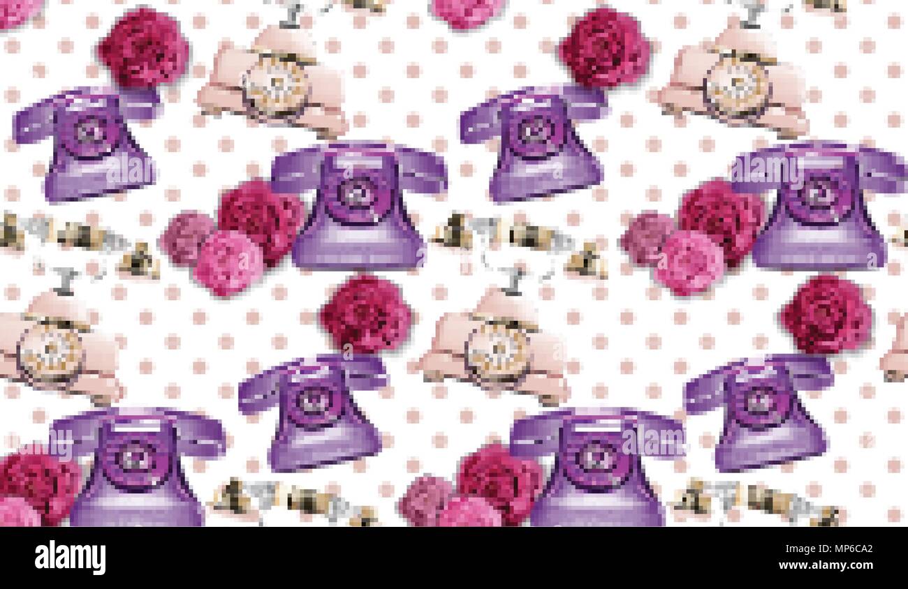 Vintage Phone pattern Vector. Retro style background Stock Vector Image ...