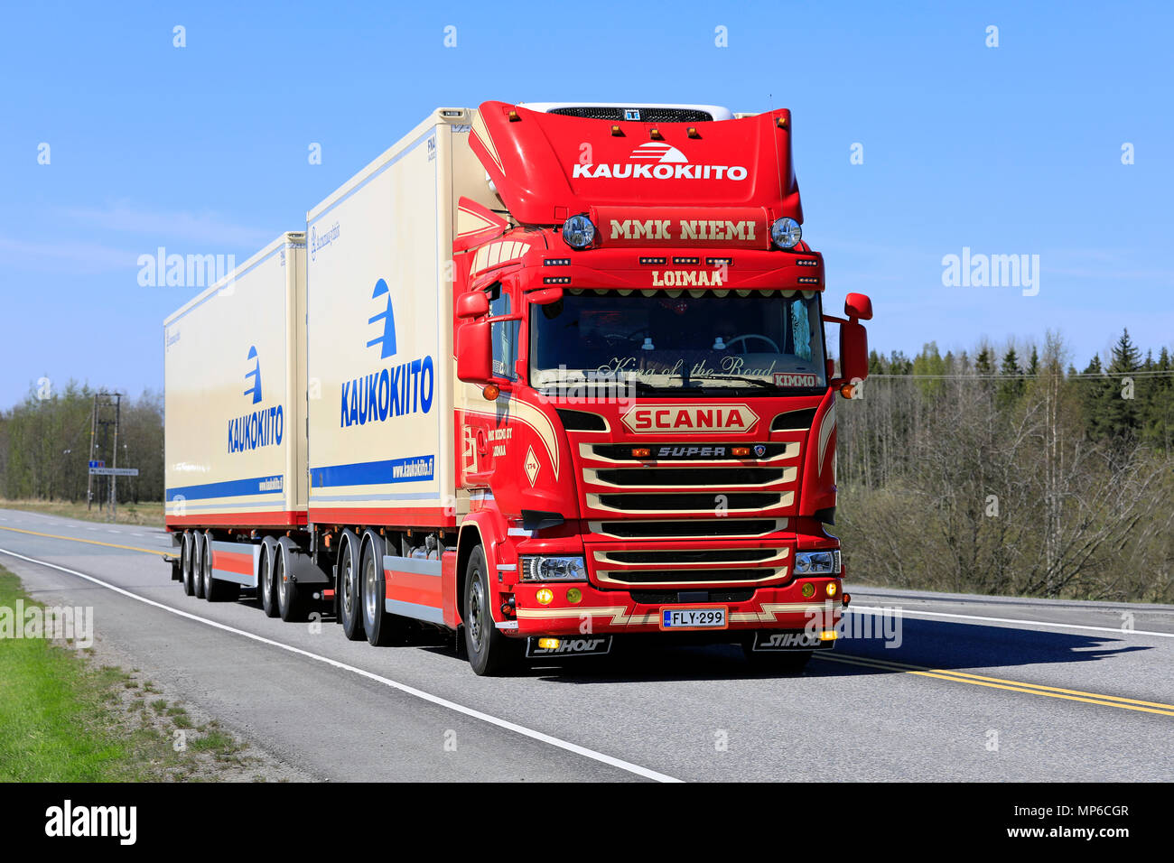 Red Super Scania refrigerated transport truck for Kaukokiito Oy at ...
