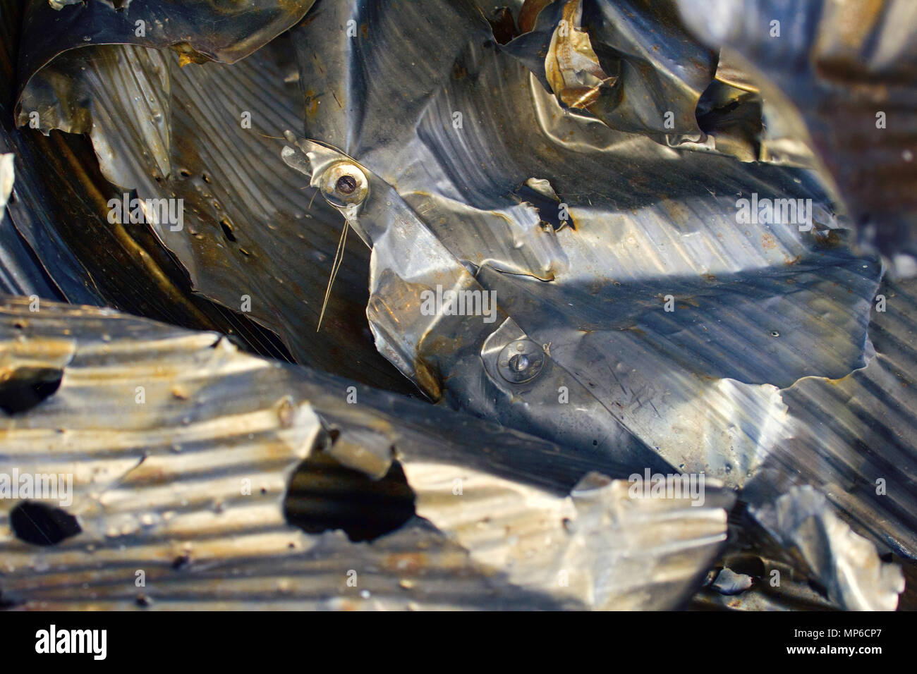 Remains of military aircraft (fighter) punched shell fragments and ...