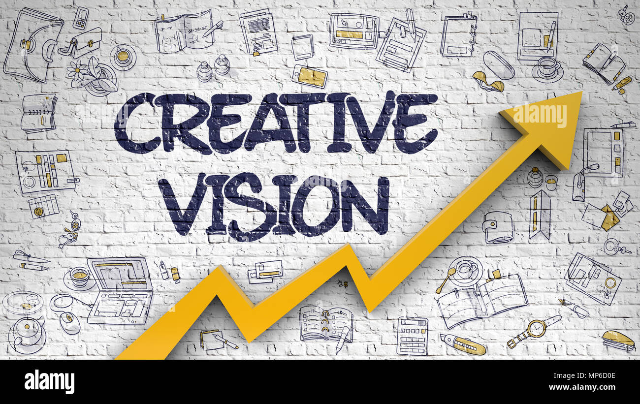 Creative Vision Drawn on White Brick Wall Stock Photo - Alamy