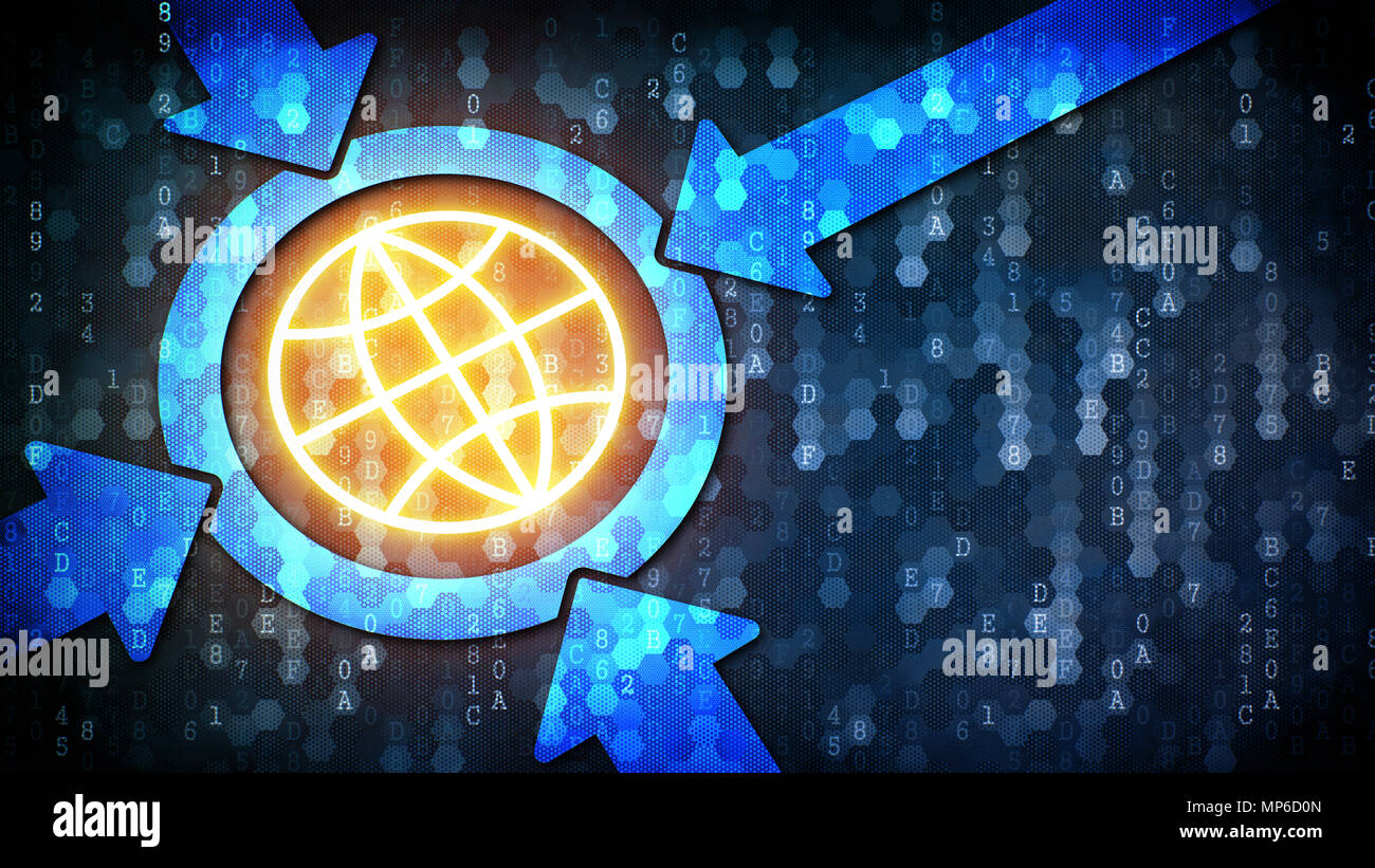 Globalization Concept: Earth - Icon on Pixelated Background Stock Photo ...