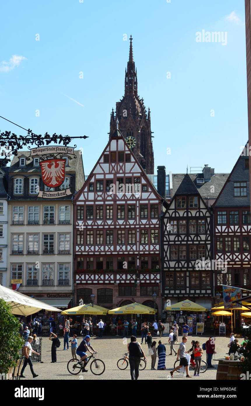 Historical Romer Square in the city of Frankfurt Main, Germany Stock ...