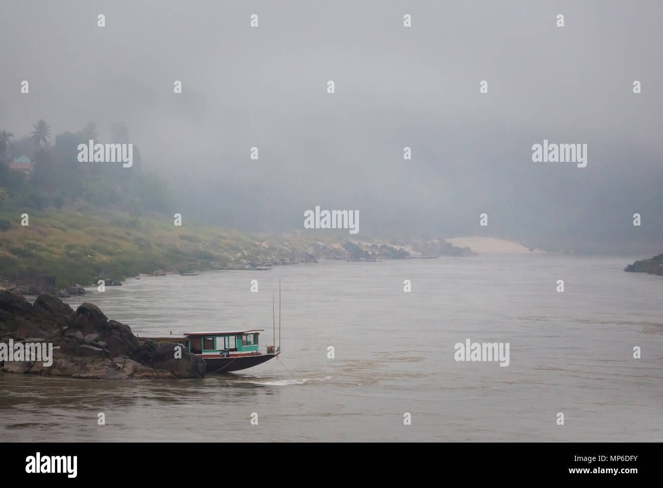 Beautiful landscape with crusie ship taken in Pakbeng village taken ...