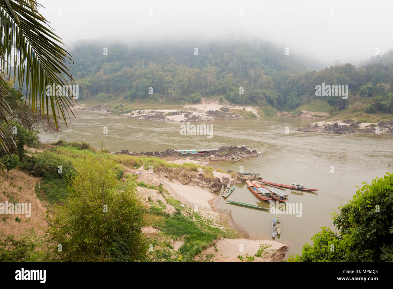 Beautiful landscape with crusie ship taken in Pakbeng village taken ...