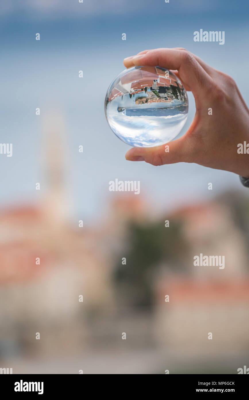 Hand holding glass sphere buildings architecture hi-res stock ...