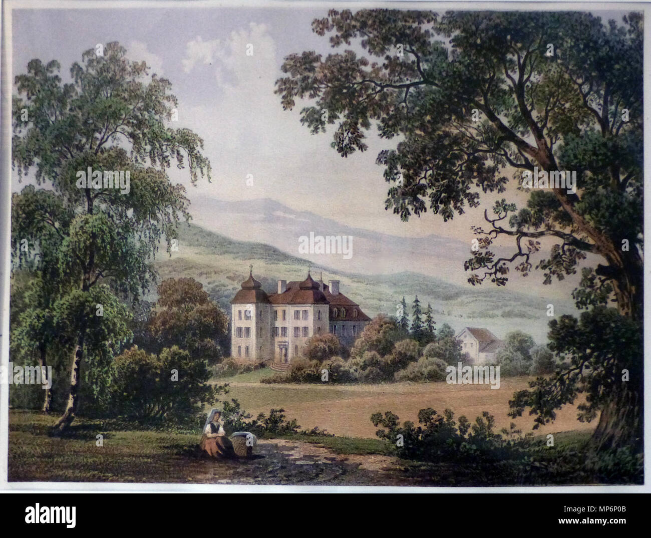. Deutsch: Schloss Lomnitz, Lithografie aus dem 19. Jahrhundert . 20 ...