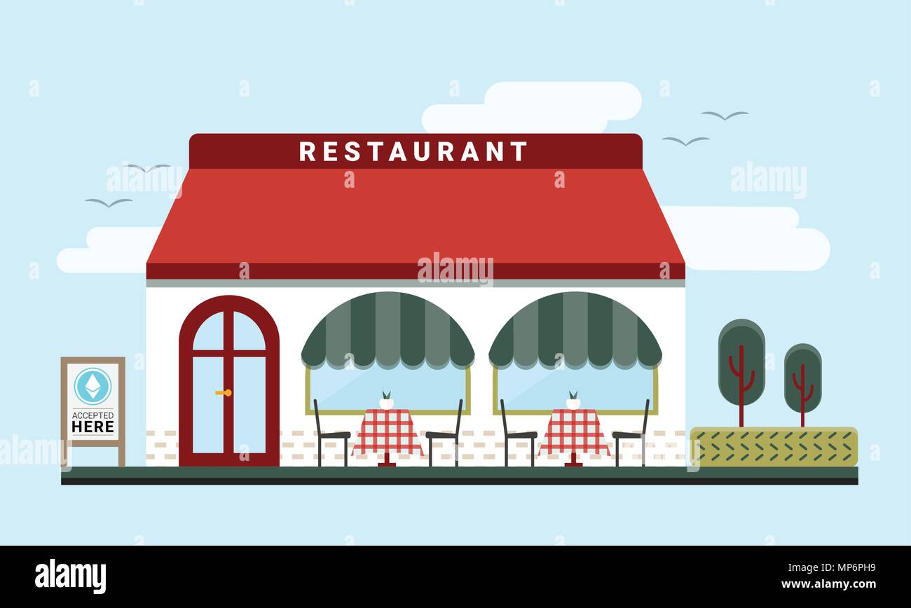 Restaurant with ethereum payment accepted concept vector illustration ...