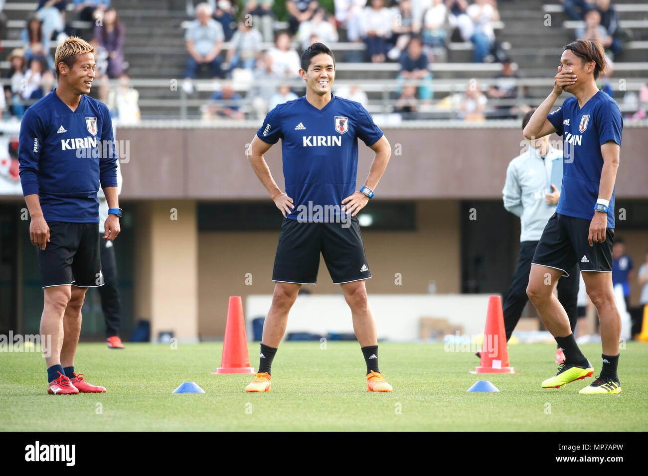 Frontier soccer field, Chiba, Japan. 21st May, 2018. (L-R) Keisuke Honda, Yoshinori Muto ...