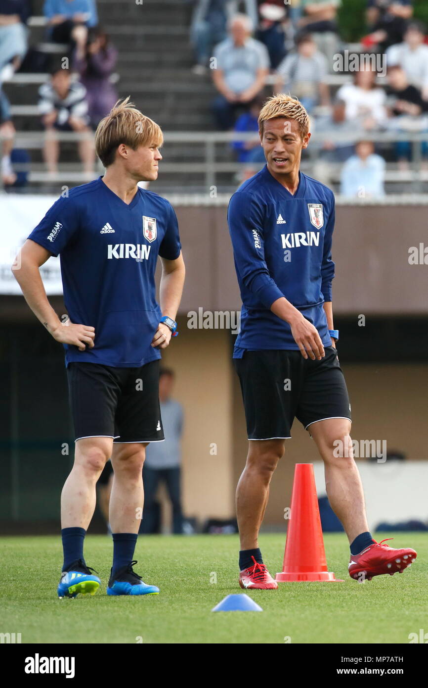 Frontier soccer field, Chiba, Japan. 21st May, 2018. (L-R) Gotoku Sakai, Keisuke Honda (JPN ...